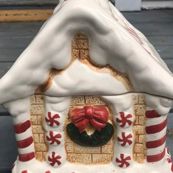 Holiday | Christmas Ceramic Gingerbread House Cookie Jar Peppermint ...